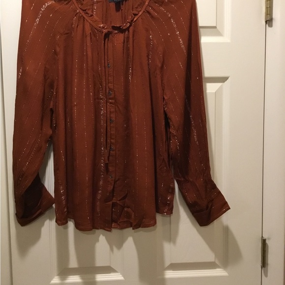 a.n.a | Tops | Ana Rust Blouse With Silver Threading Long Sleeve Size ...